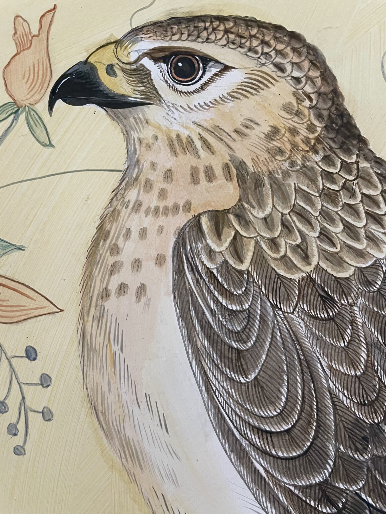 "Grandmillennial Falcon" bird painting - Allison Cosmos